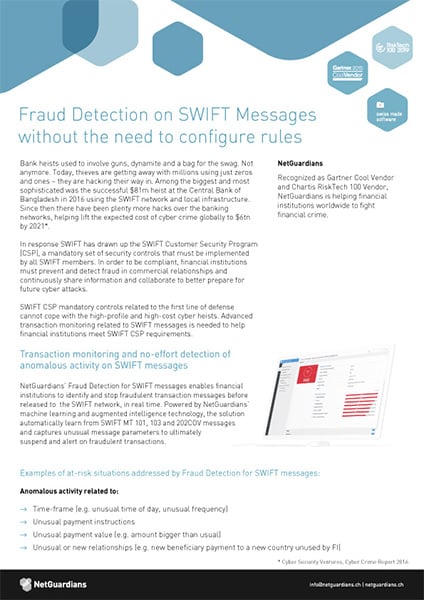 Fraud detection on SWIFT without the need to configure any rule